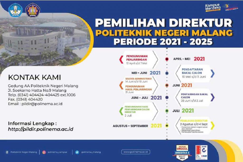 Pendaftaran Pemilihan Direktur Polinema Periode 2021-2025, Dibuka Hingga 11 Juni