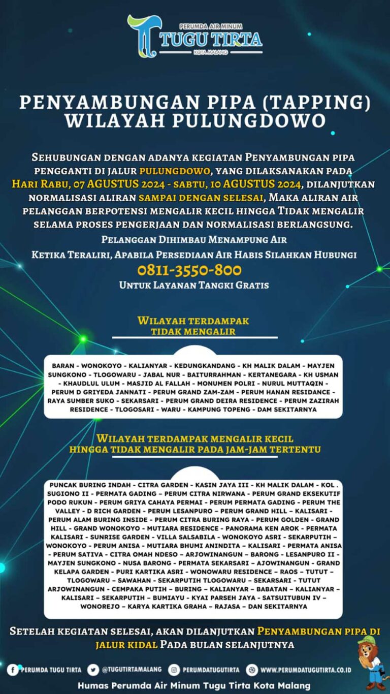 Perumda Tugu Tirta Tapping Pipa Pulungdowo, Daerah Terdampak Bisa ...